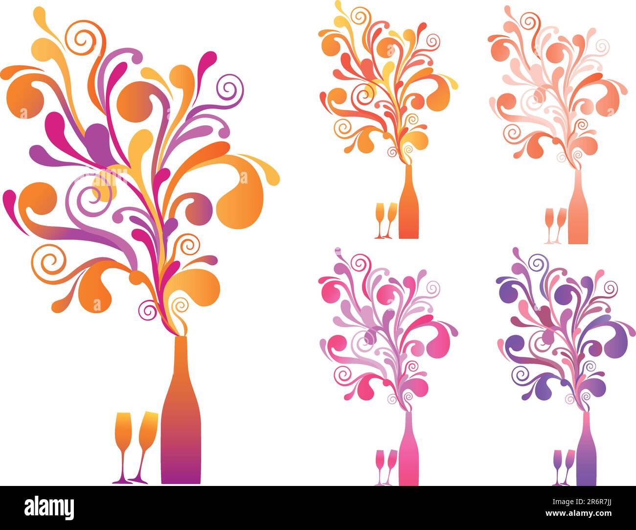 champagne bottle with explosive ornament, vector background Stock ...