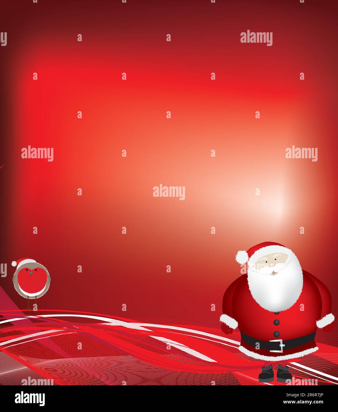 christmas illustration of santa and robin on a red background with ...