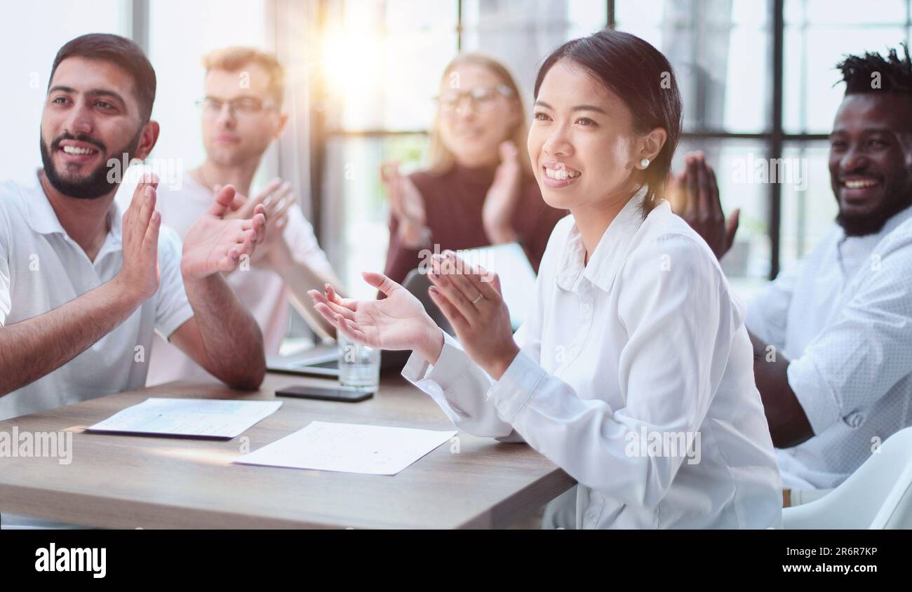 Smiling group diverse colleagues hi-res stock photography and images ...