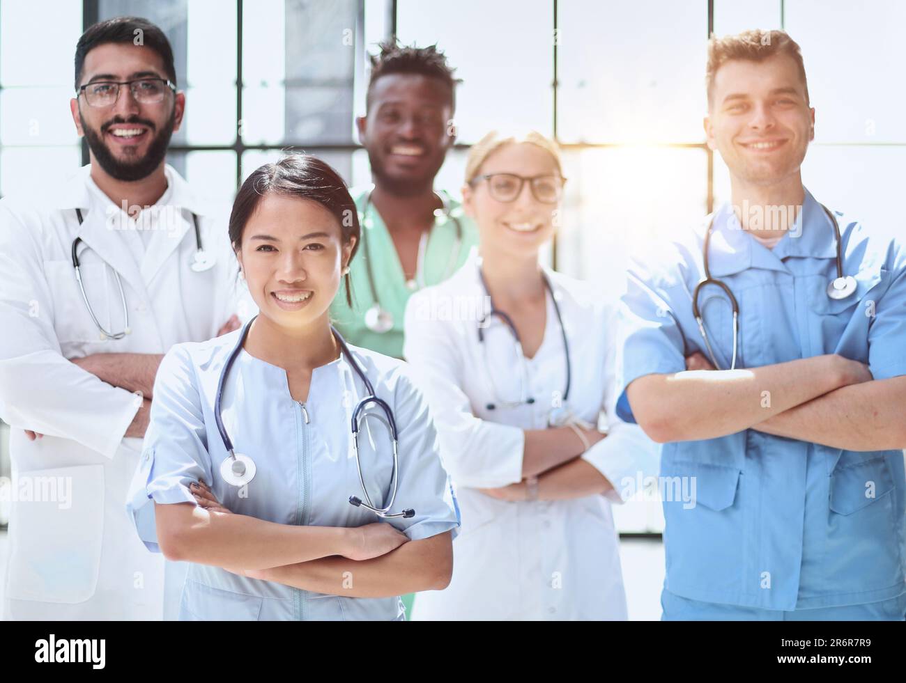 multinational group of doctors and interns standing together Stock ...
