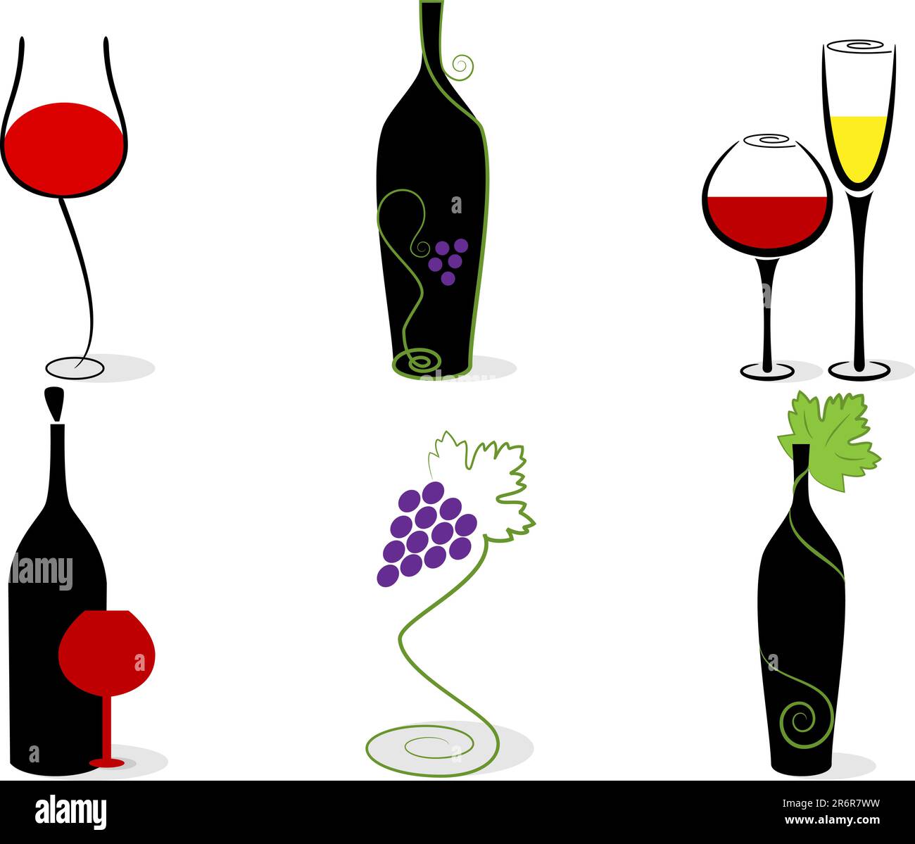 Vector set of wine bottles, glasses and vine. RGB Stock Vector Image ...