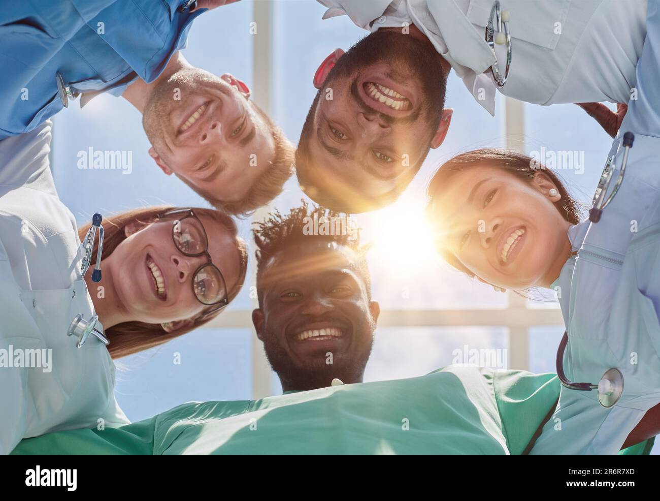 Portrait of a group of happy doctors and nurses in hospital Stock Photo ...