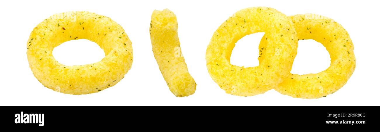 Crispy corn snack in the form of a ring, set. Traditional snack for ...