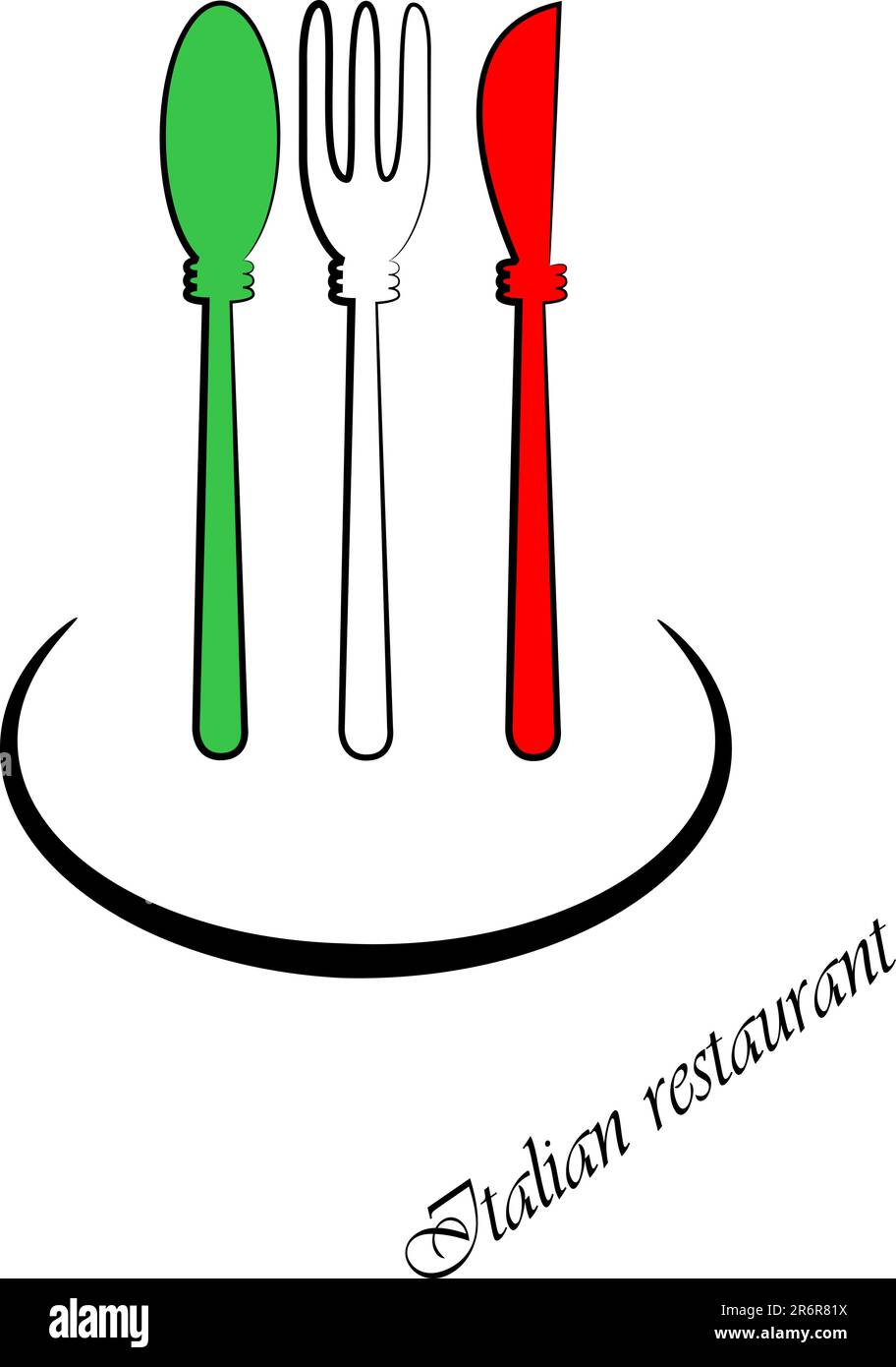 Vector picture of spoon, fork and knife. Colors of italian flag. RGB ...