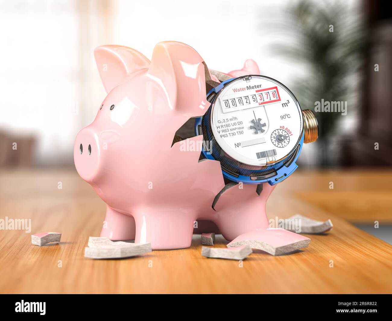 Water meter with piggy bank. Water consumption, cost of utilities and ...
