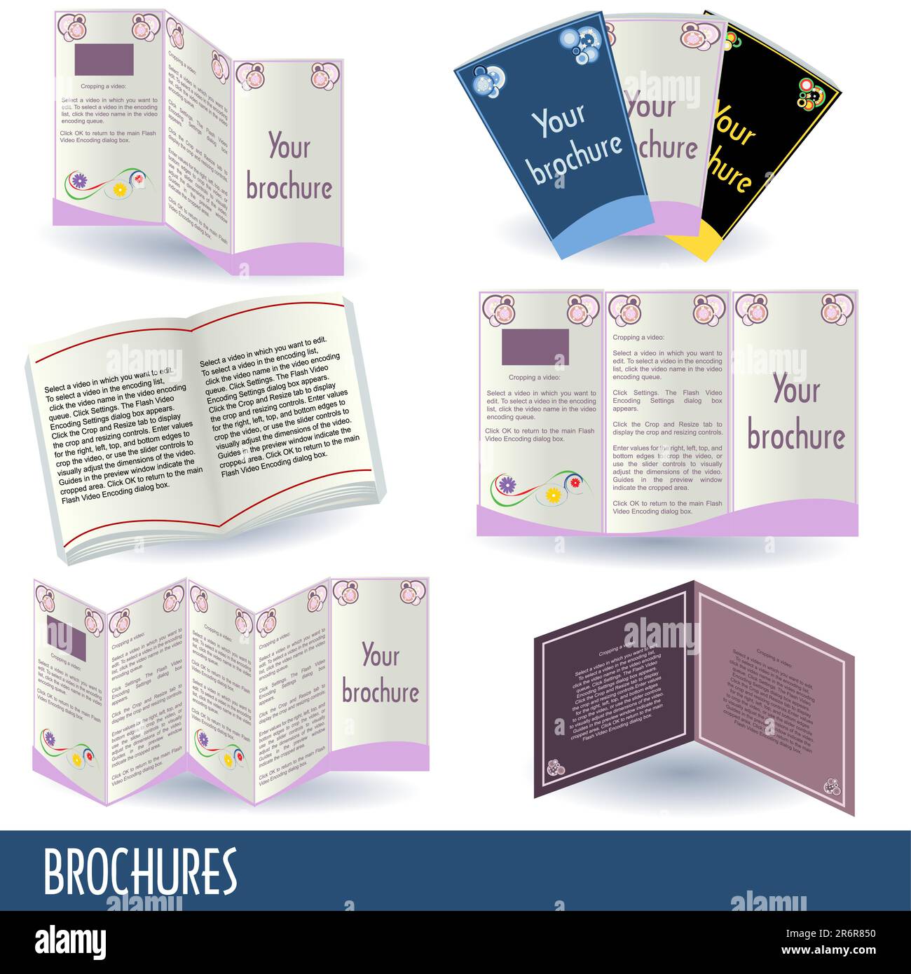 Collection of 6 different brochure icons isolated on white background ...