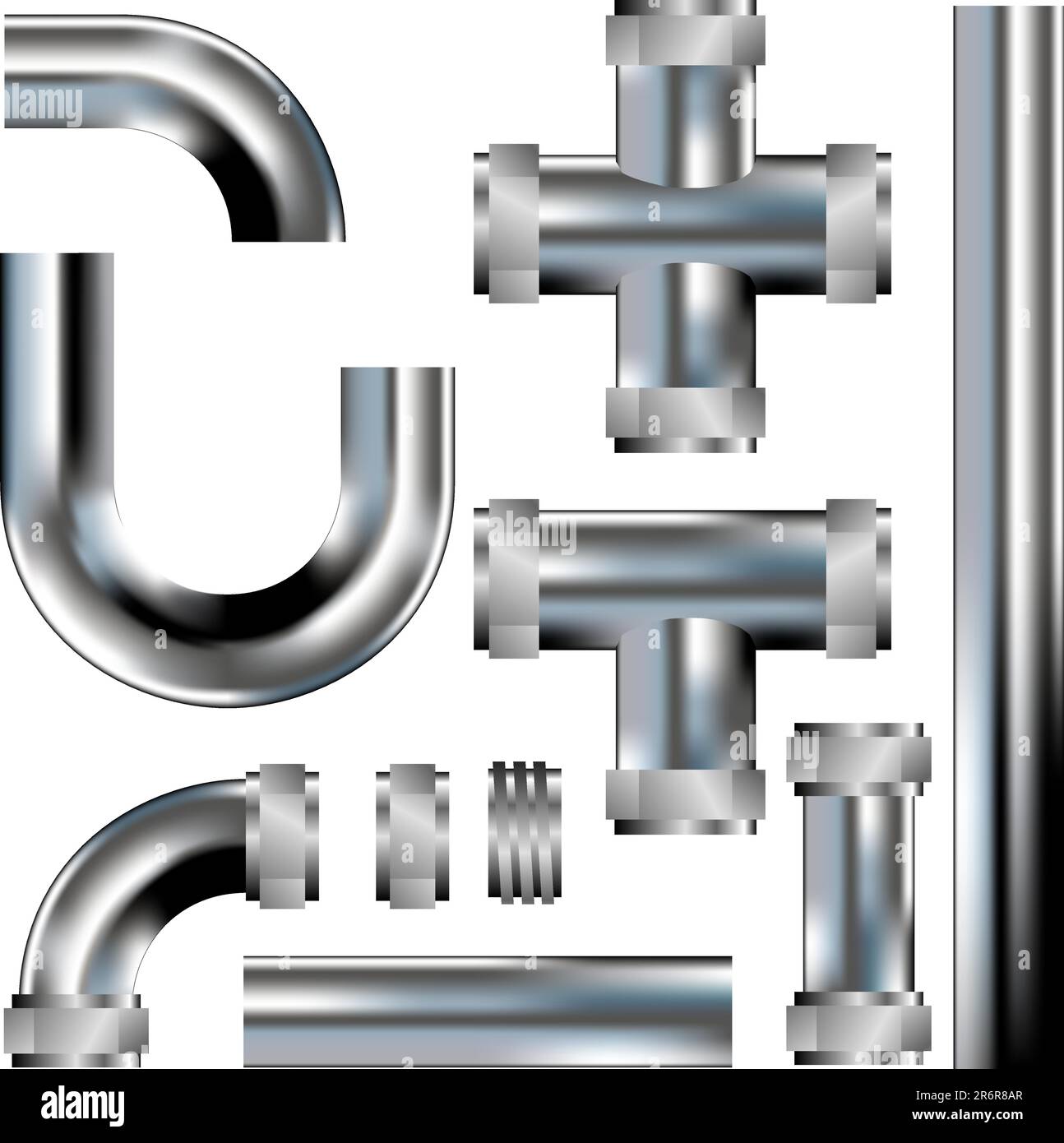 Plumbing pipes - vector set with parts to build your own configurations - stainless steel ...