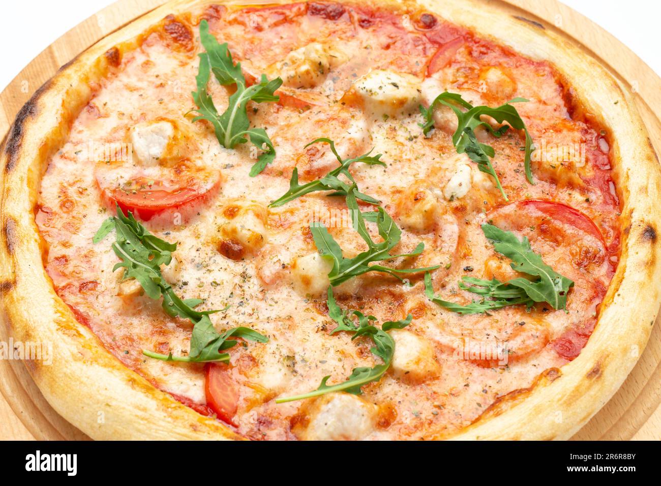 Fresh Italian pizza with arugula and cheese, close-up. Isolated on ...