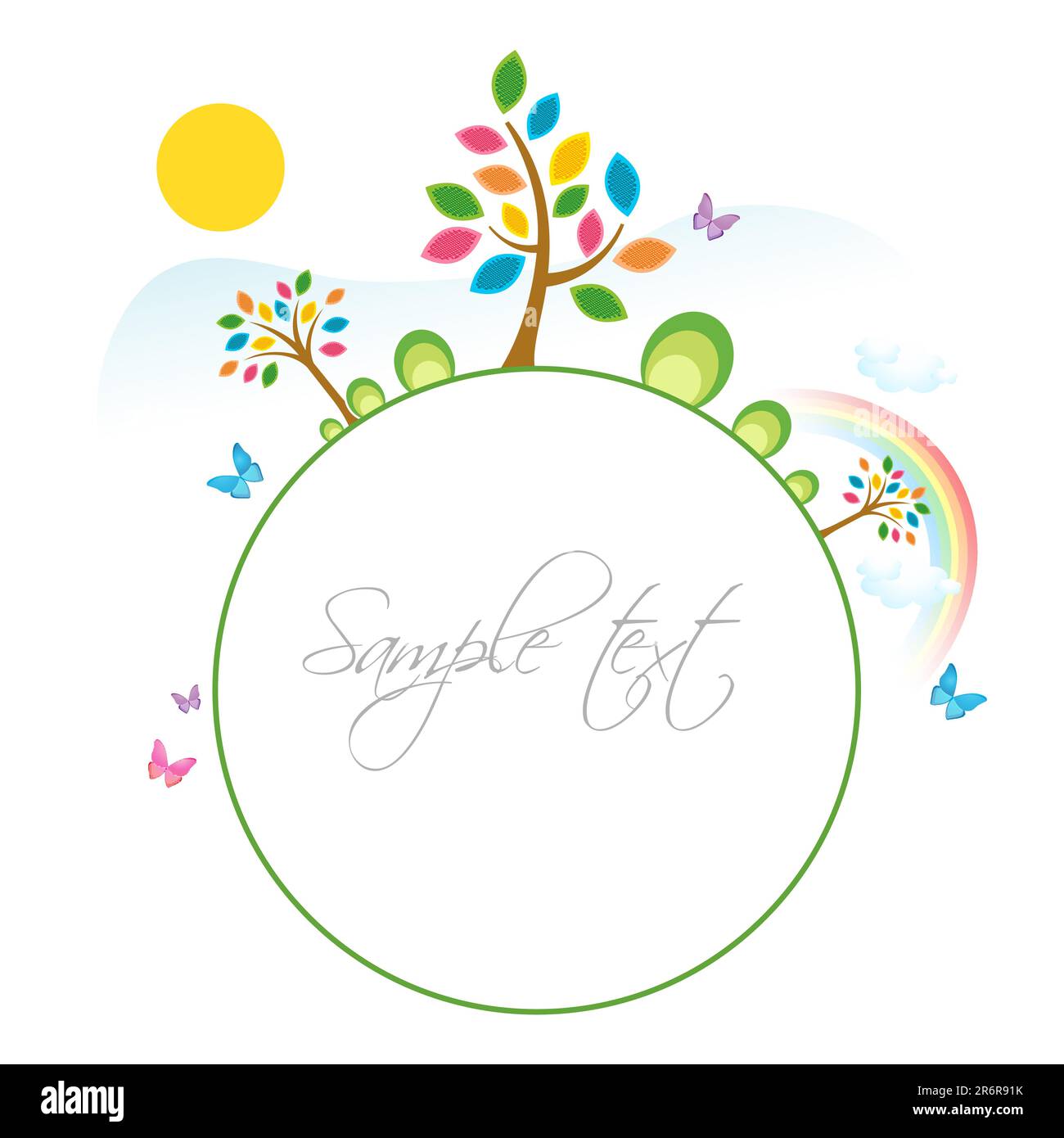 illustration of natural sample card with tree and sun on white ...