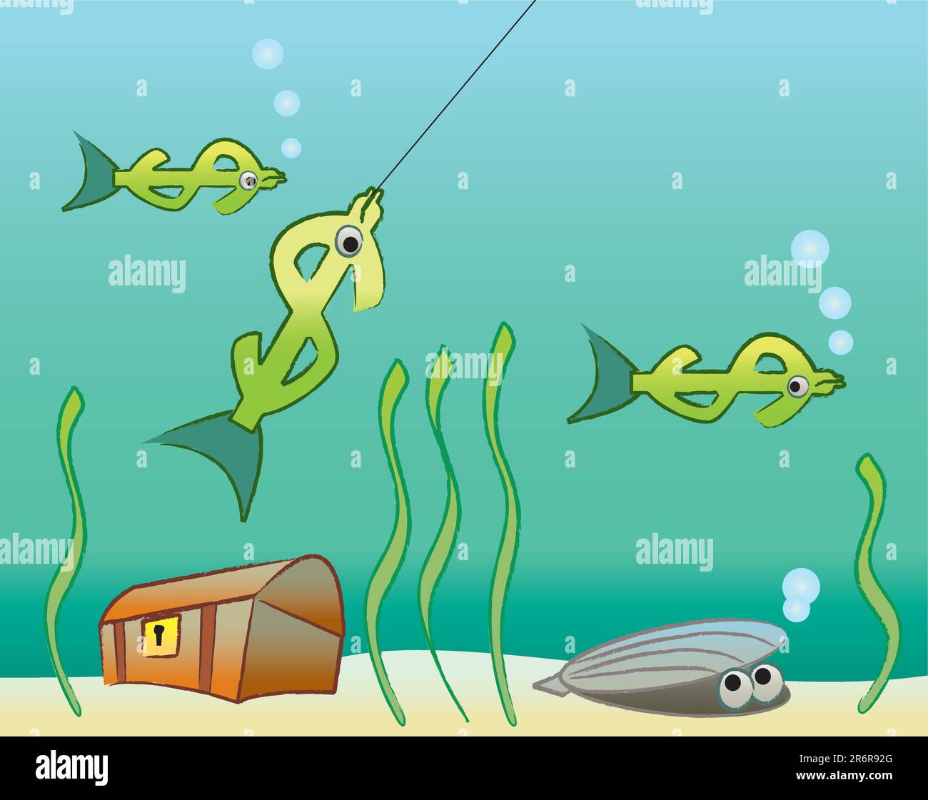 A Dollar sign fish getting caught on a fishing line Stock Vector Image ...