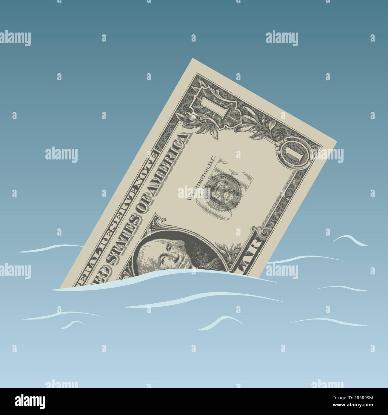 Conceptual dollar bill sinking in trouble waters Stock Vector Image ...