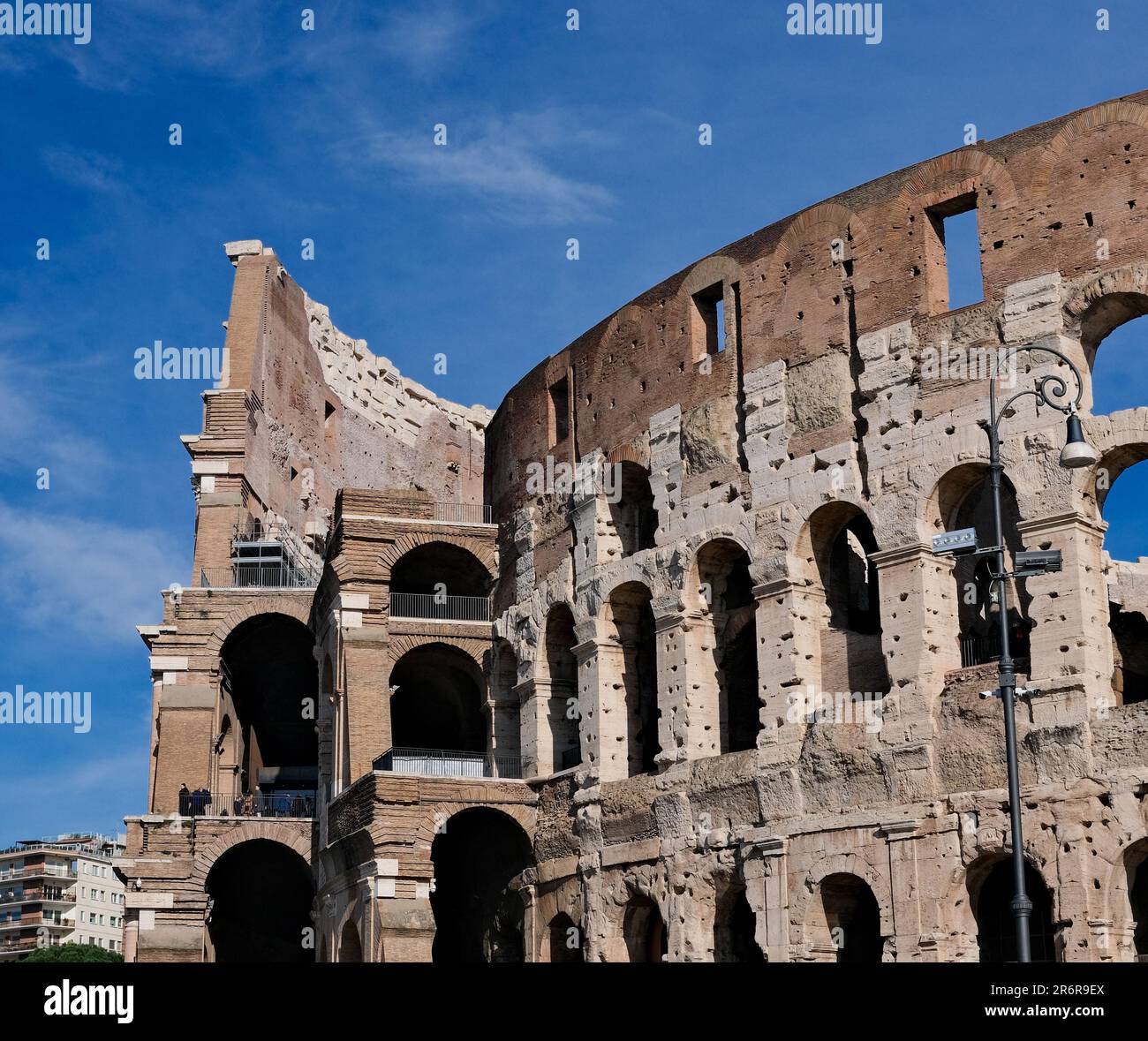 The ancient architecture of the Coliseum in Rome, Italy, with a clear ...