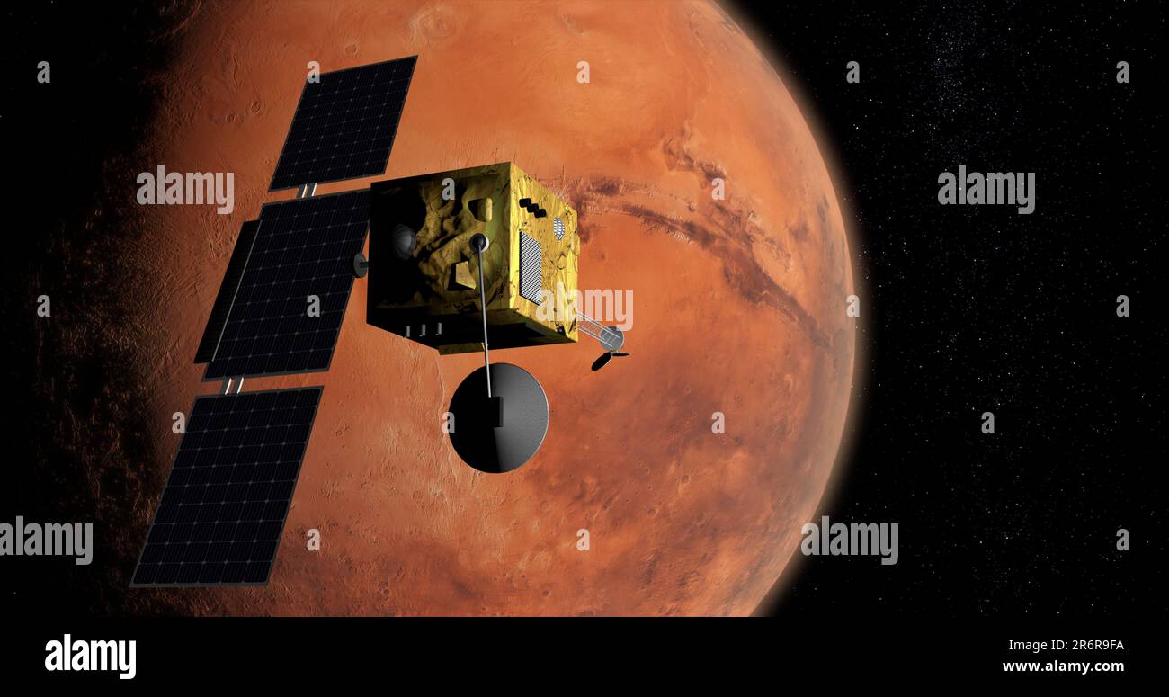Space probe flying to Mars. Space exploration Stock Photo - Alamy