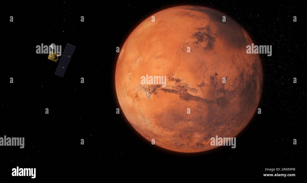 Space probe flying to Mars. Space exploration Stock Photo - Alamy