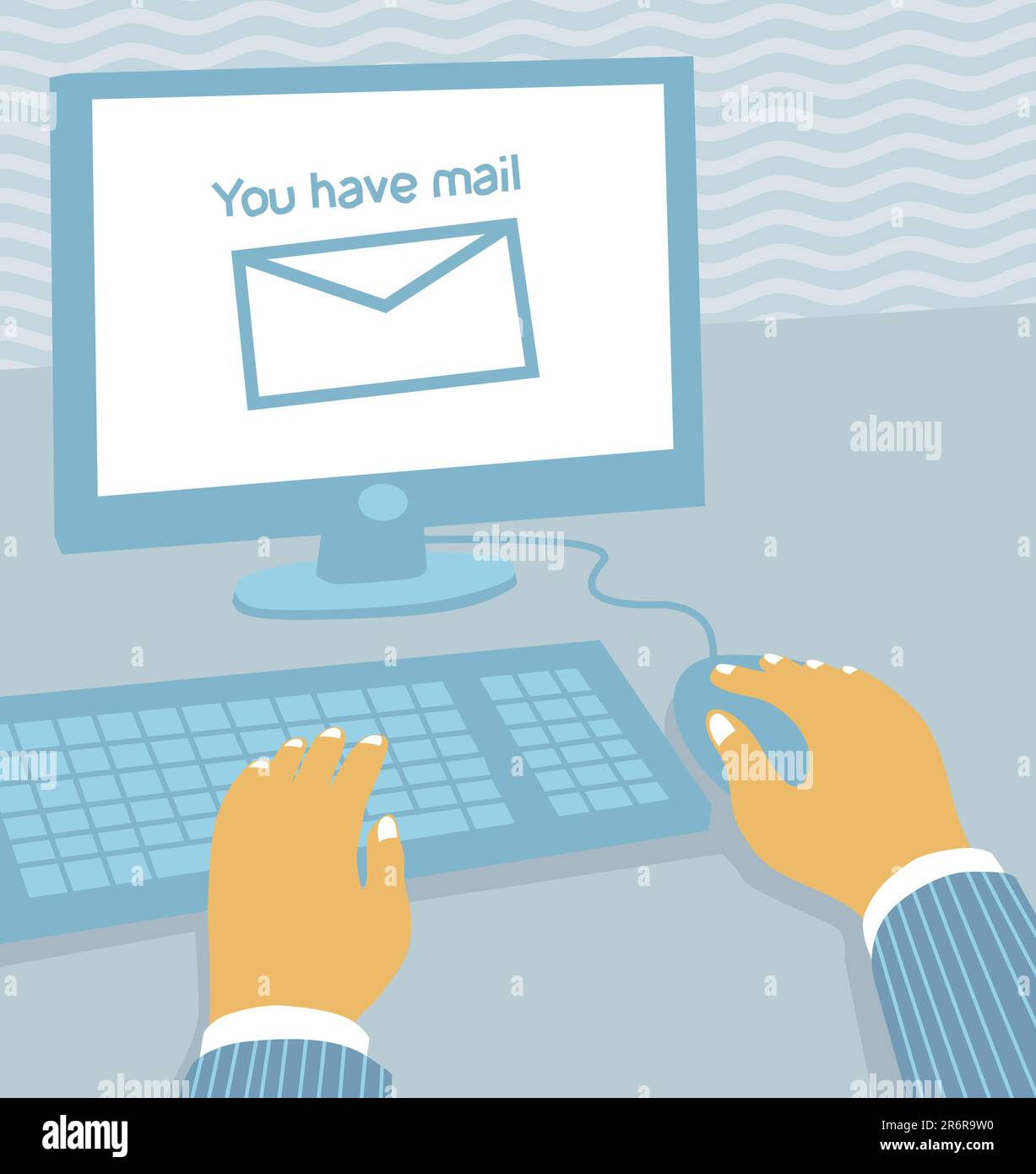 Illustration of a computer workstation at the office receiving email ...