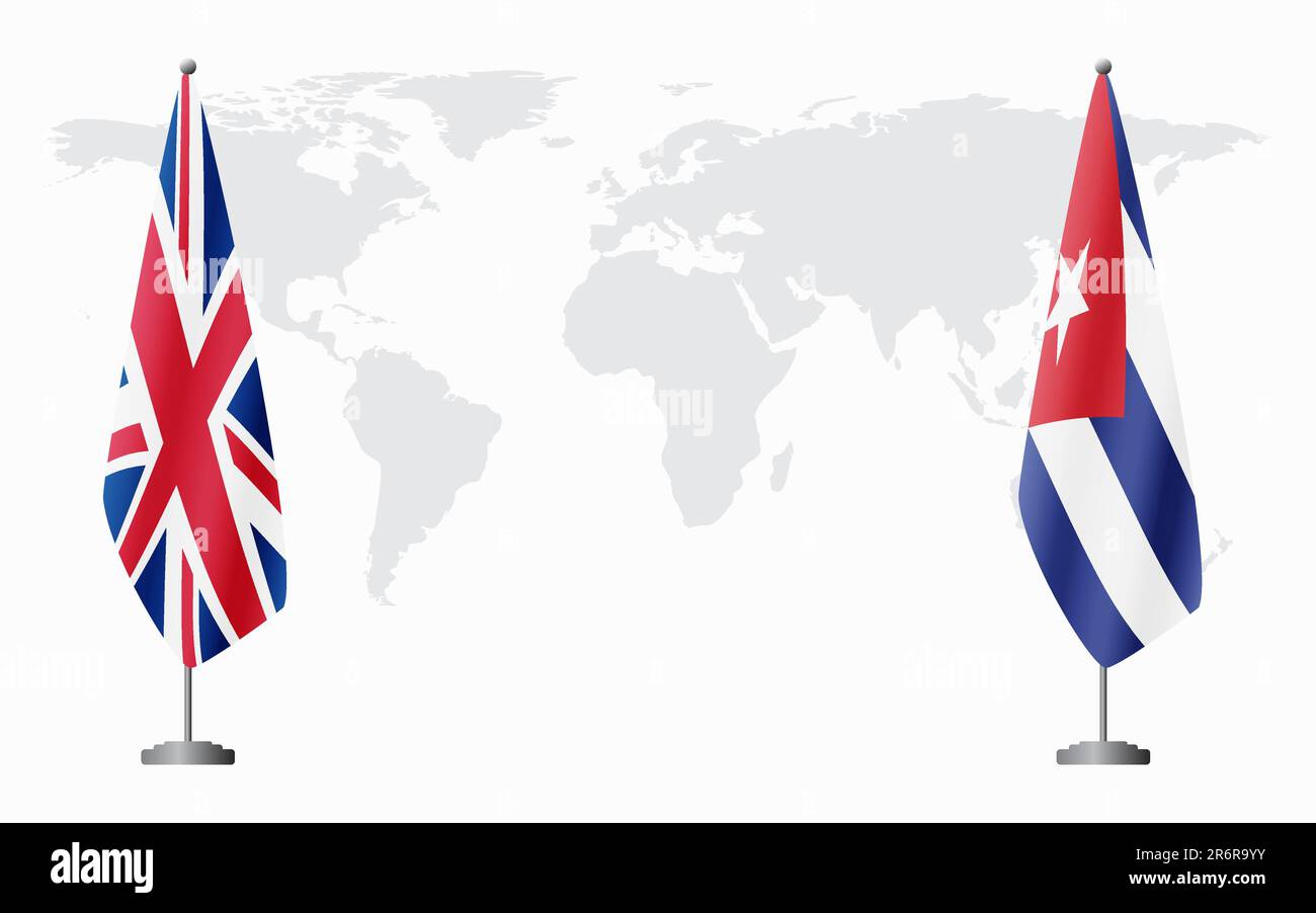 United Kingdom and Cuba flags for official meeting against background ...