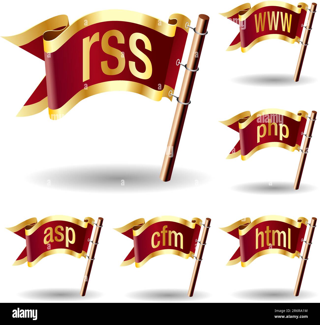 Web or internet file extension icons on royal vector flag design ...