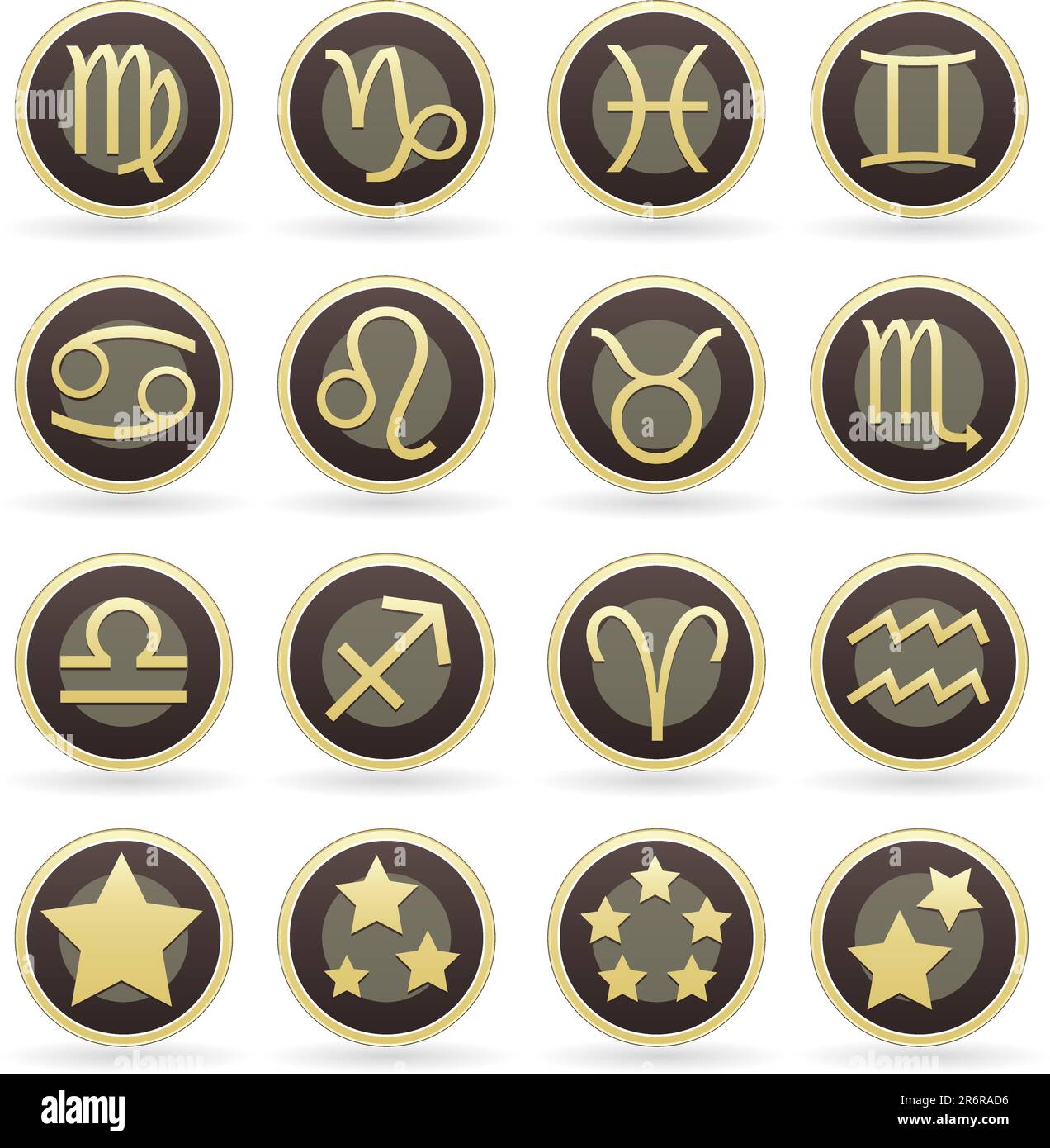 Zodiac astrology brown and gold vector button set Stock Vector Image ...