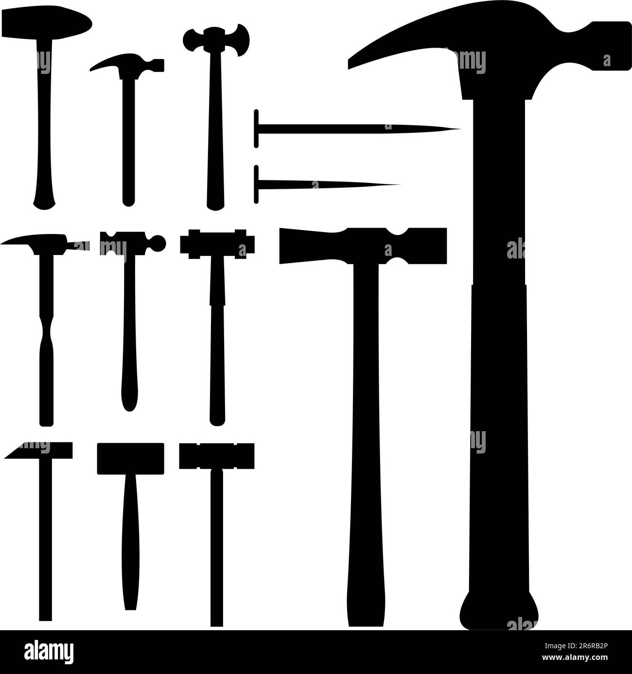 Hammers, mallets, and nails in vector silhouette Stock Vector Image ...