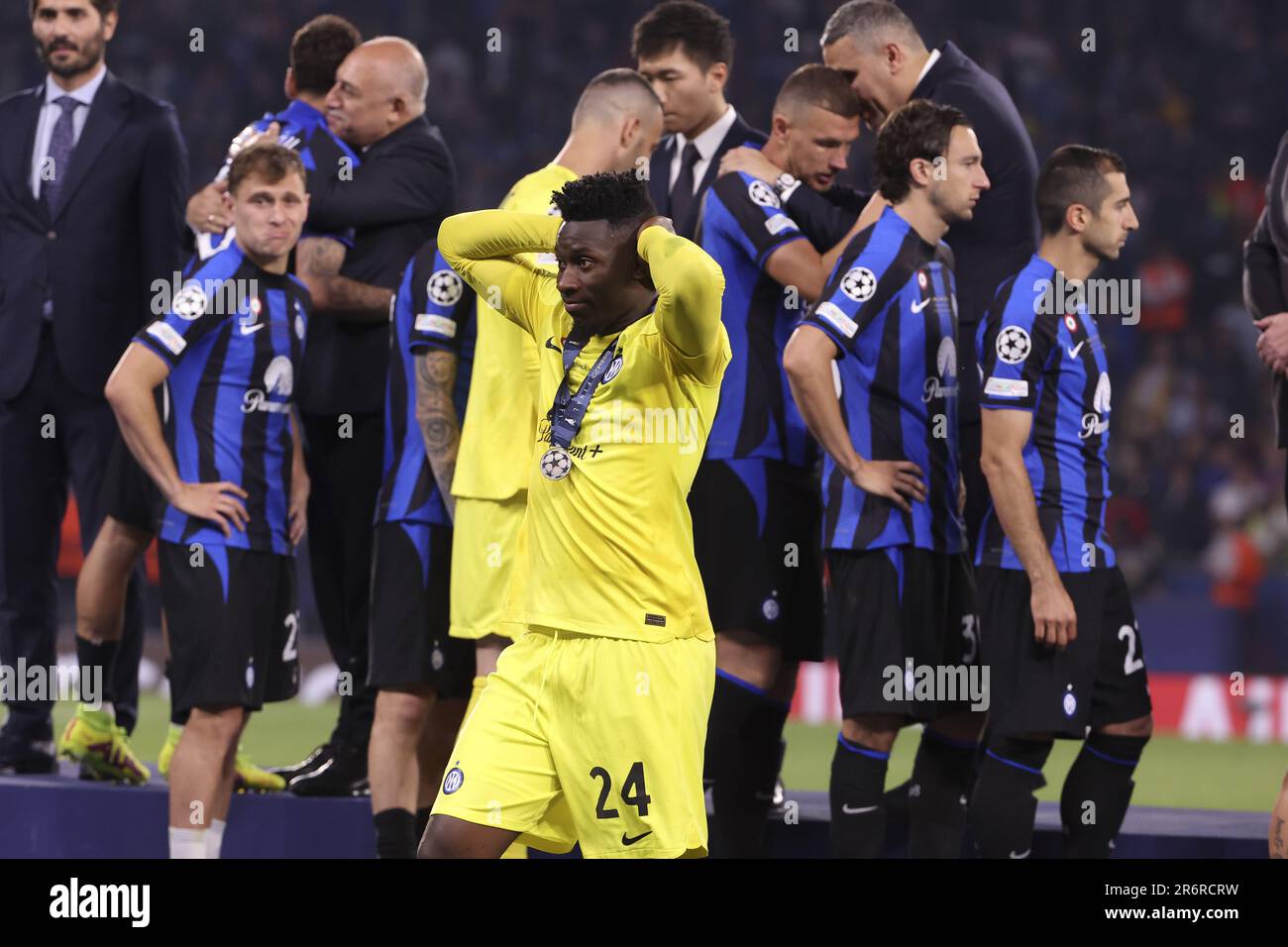 Inter Milan goalkeeper Andre Onana looks dejected during the trophy ...