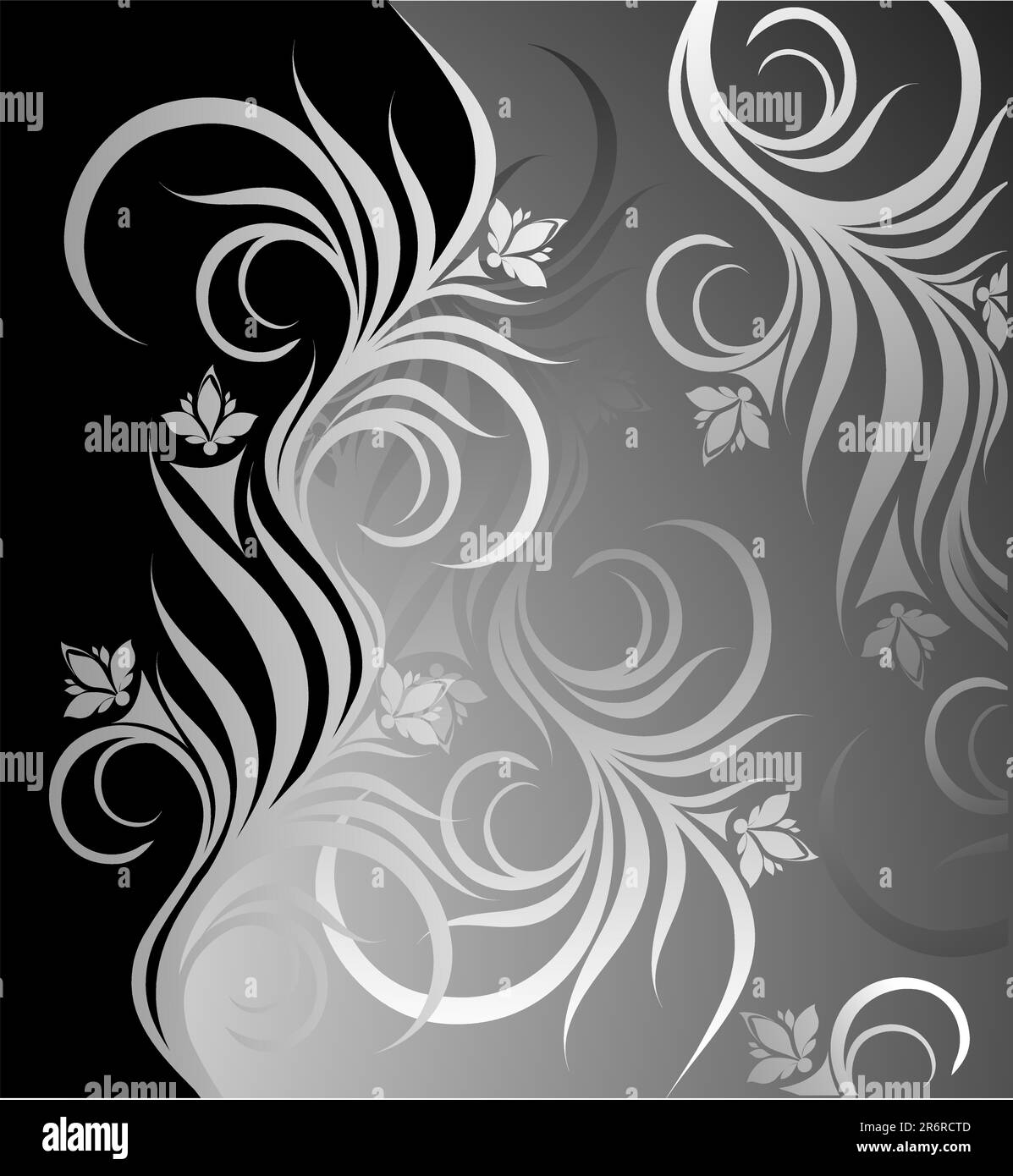 Black and white vector background for text with floral ornament Stock ...