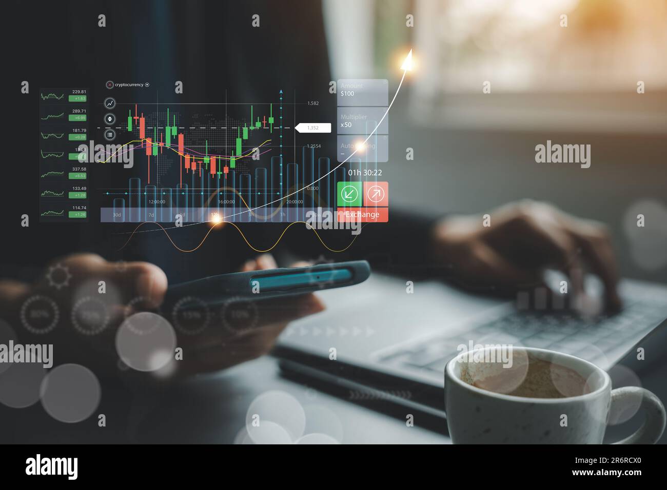 Man monitoring stock market trends and trading activities Stock Photo ...