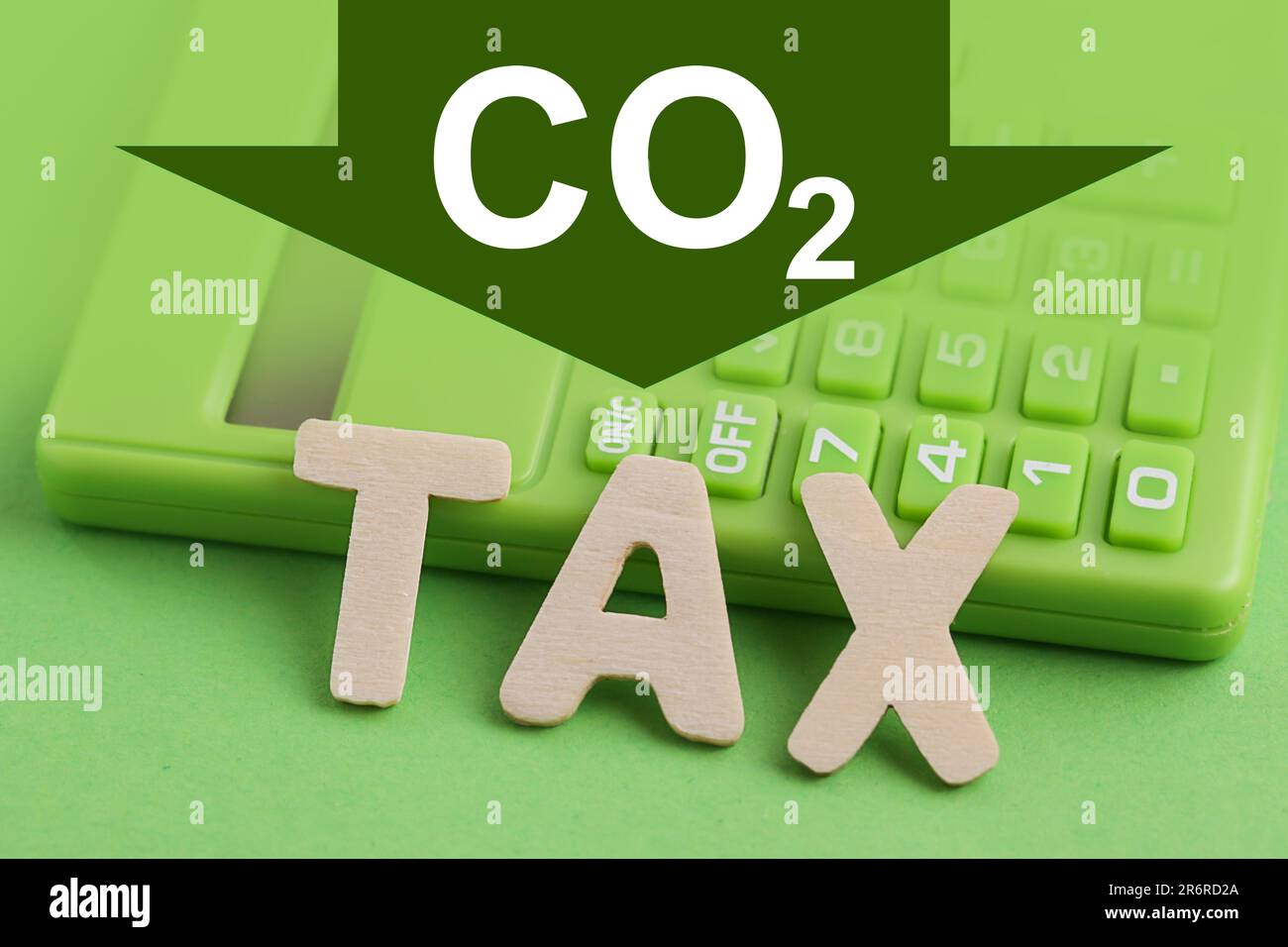 Decarbonisation. Sustainability tax. Green Calculator, word TAX, CO2 on ...
