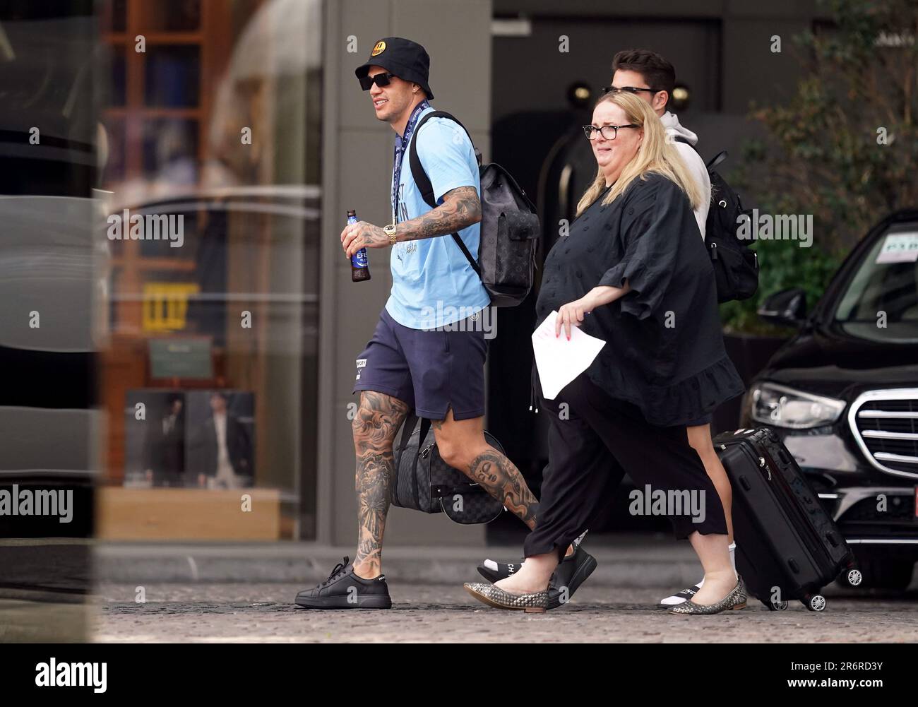 Manchester City goalkeeper Ederson leaving their team hotel in Istanbul ...
