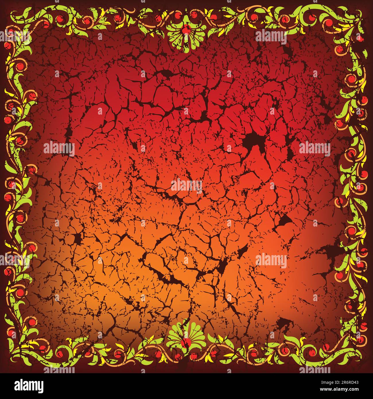 abstract cracked red background with floral ornament Stock Vector Image ...