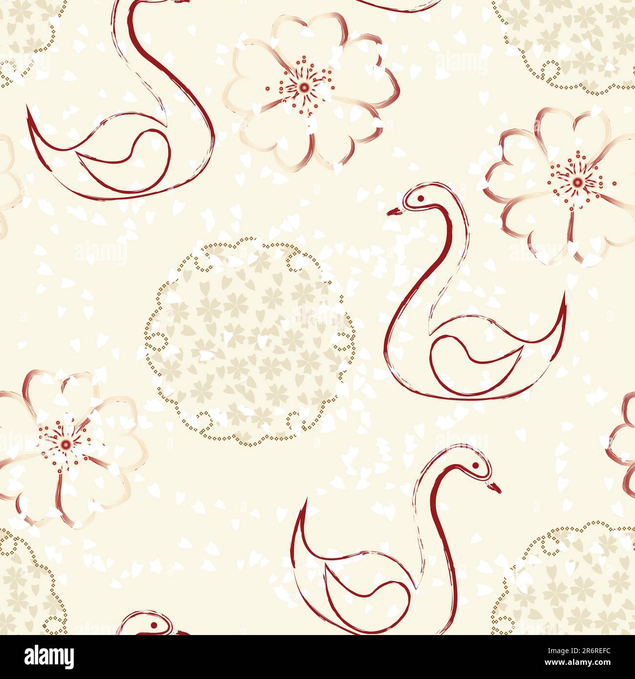 vector japan background with swans and flowers. clipping mask Stock ...