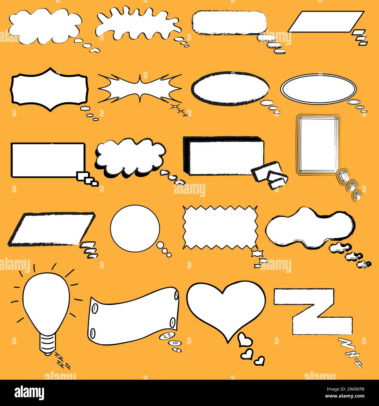 Hand drawn cartoon or comic thought and conversation bubble in vector ...