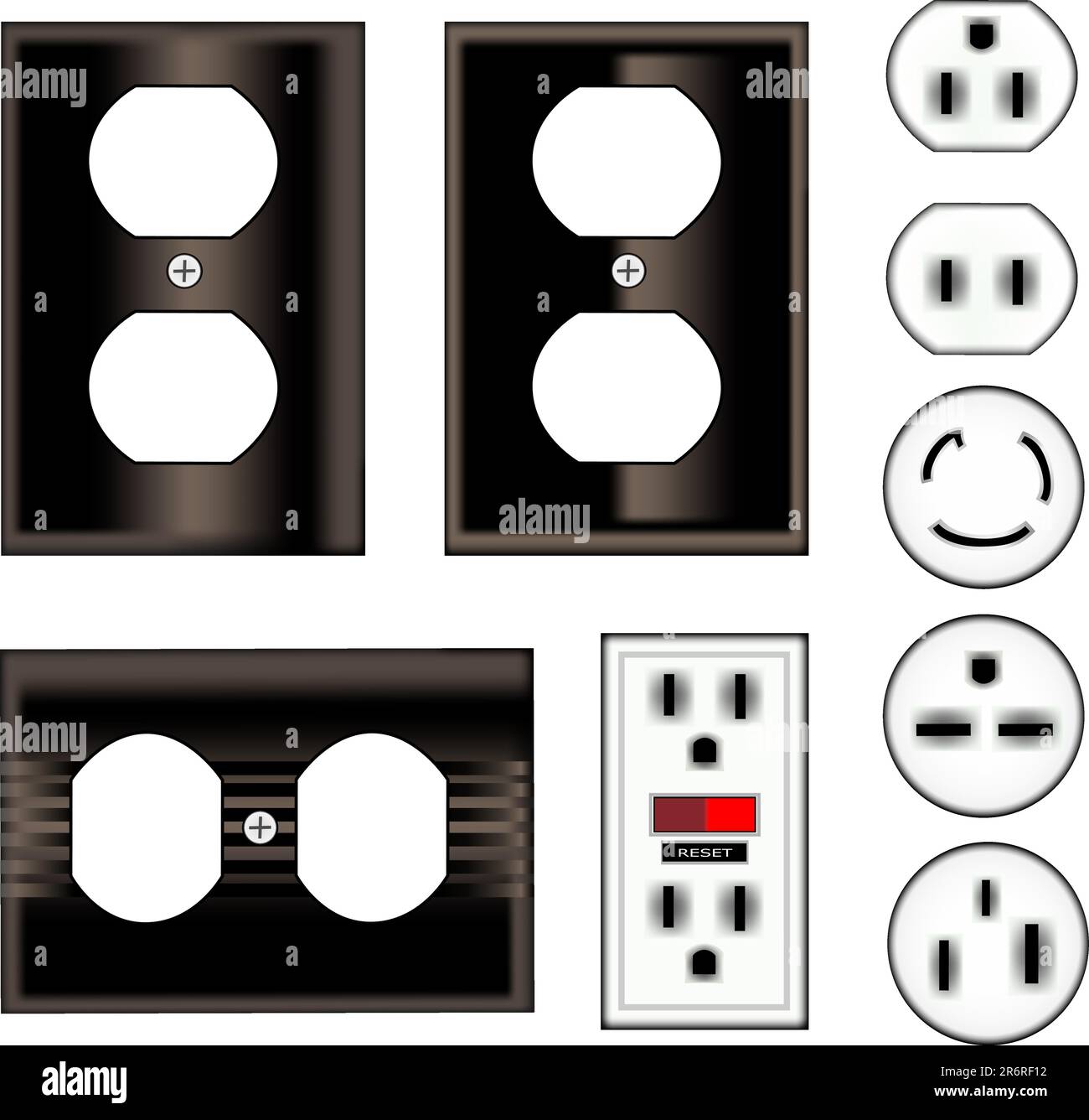 Electrical outlets and faceplates in shiny black - vector set Stock ...