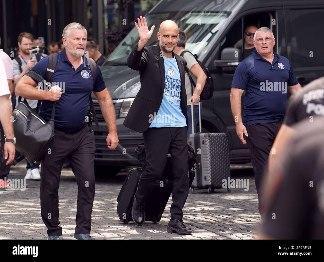 Manchester City manager Pep Guardiola leaving their team hotel in ...