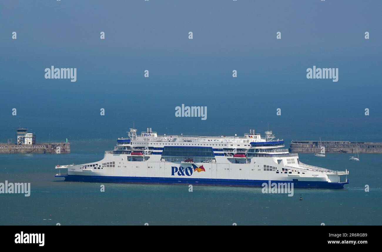 The P&O Pioneer ferry arrives at the Port of Dover in Kent following ...
