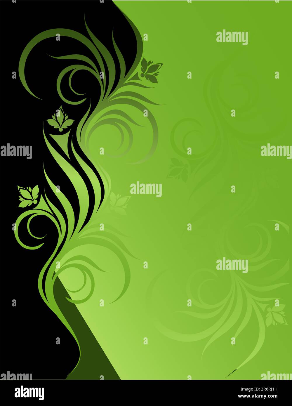 Black and green vertical background for text with floral ornament Stock ...