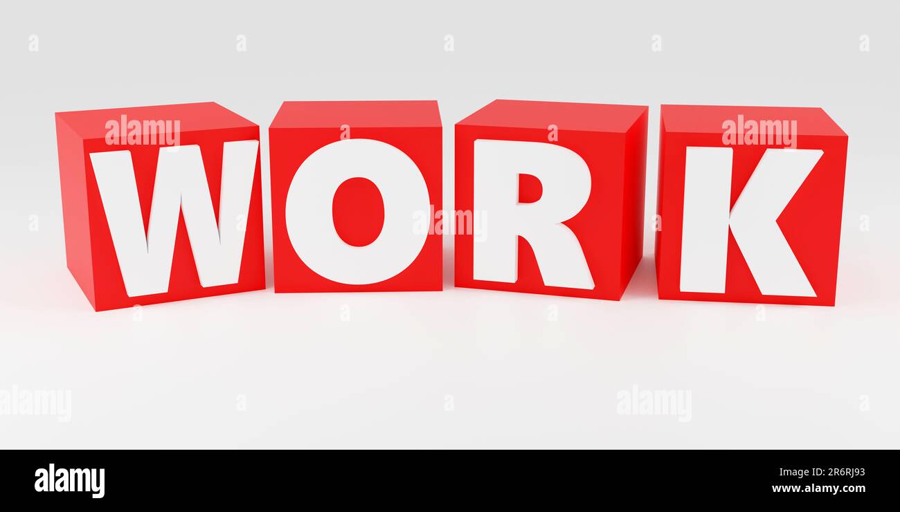 3d render sign work on red background. Simple minimalism concept ...