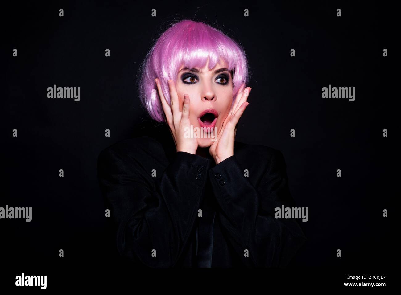 Shocked face of surprised young woman. Funny female shocked face ...