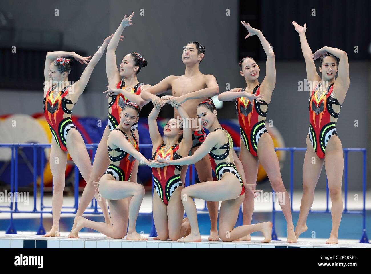 Japan's national team swimmers perform Acrobatic Routine during an ...