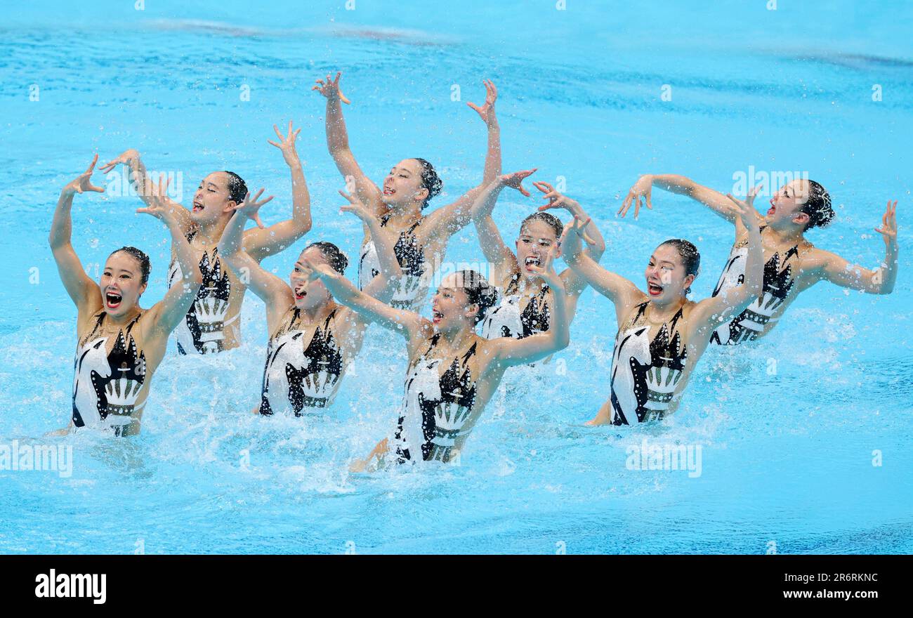 Japan's National Team members perform the Team Free Routine during an ...