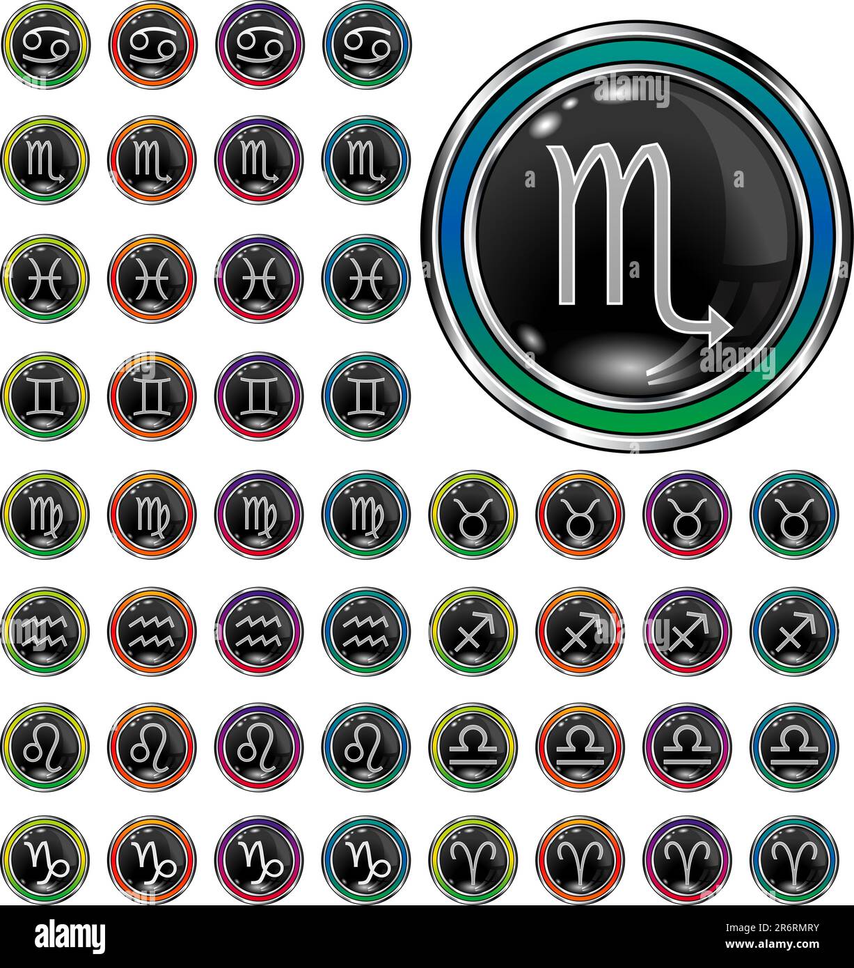 Psychedelic astrology, zodiac, and horoscope icons on round vector web buttons Stock Vector ...