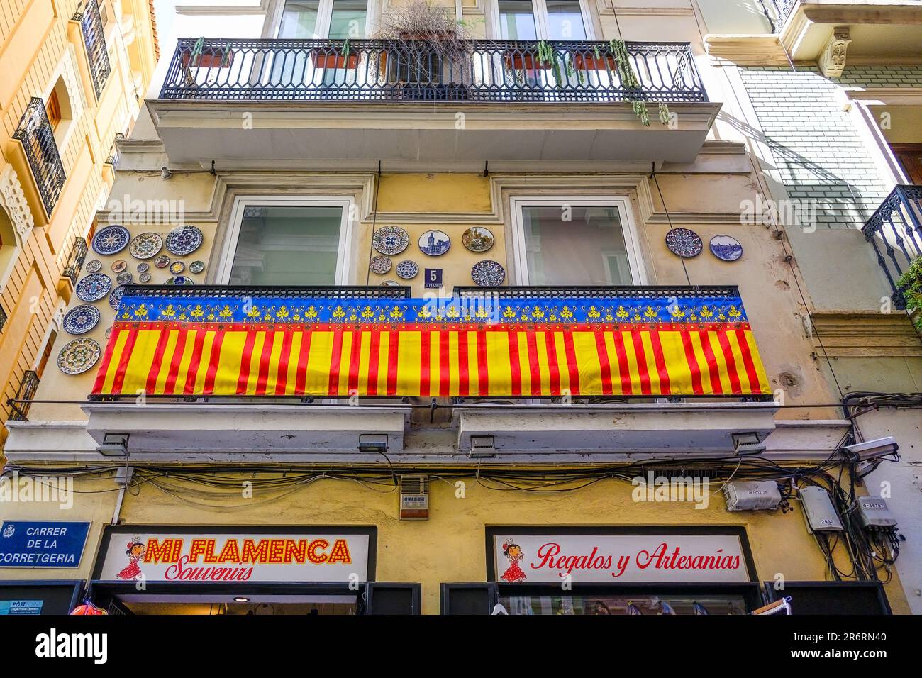 Valencia, Spain - July 15, 2022: A commercial building with balconies ...