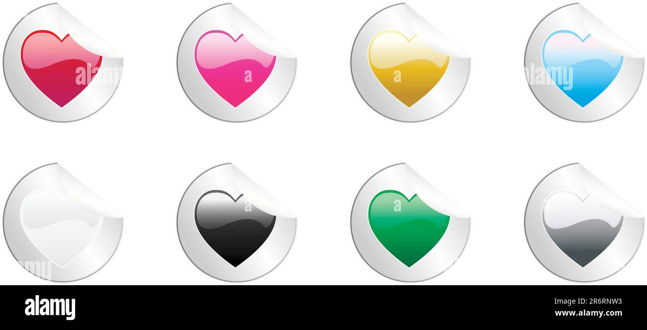 Set of 8 colored hearts stickers hi-res stock photography and images ...