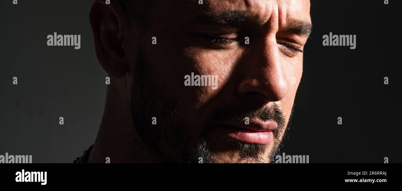 Closeup man crying face. Tears in close eyes of cry guy Stock Photo - Alamy