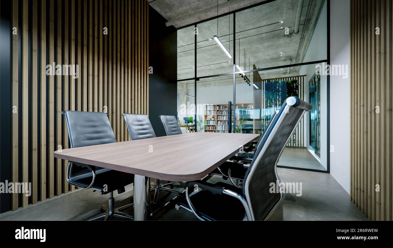 Conference room interior of a modern office with exposed concrete ...