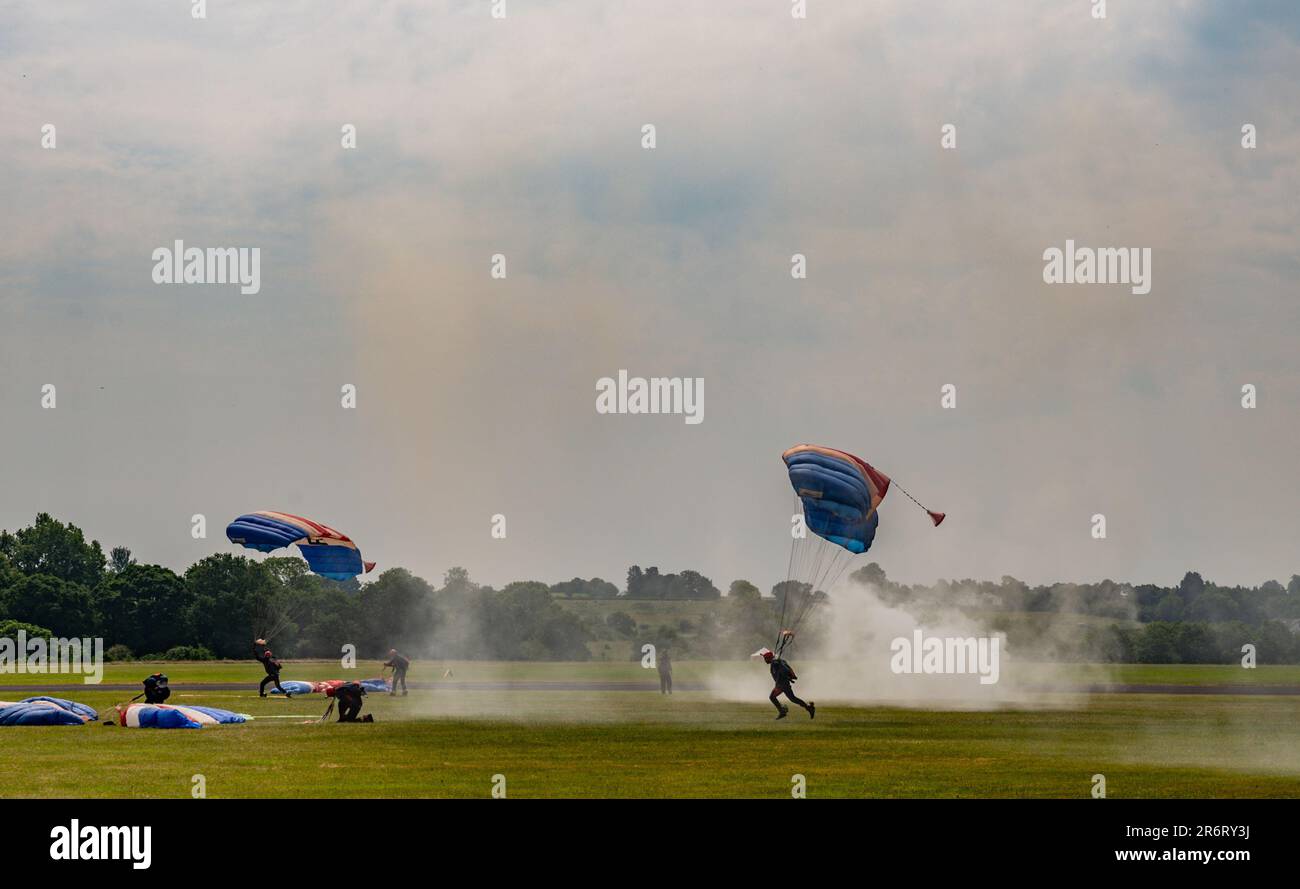 The RAF Falcons Parachute team jump from a C-130J Hercules on the last ...
