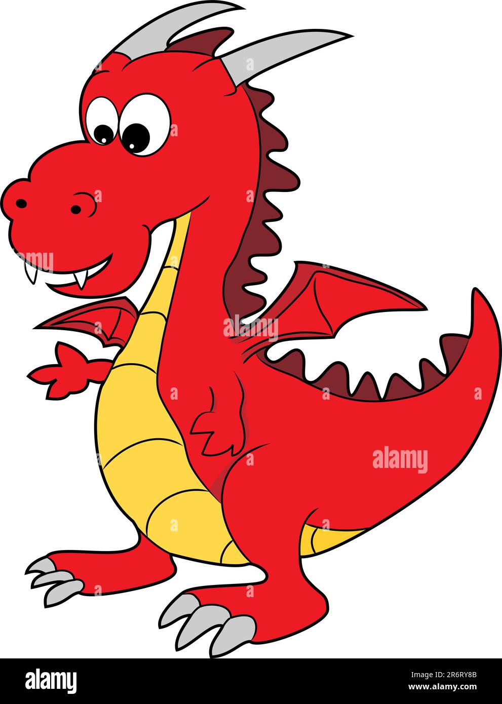 A Cute Illustration of A Cute Red Cartoon Happy Dragon Character Stock ...