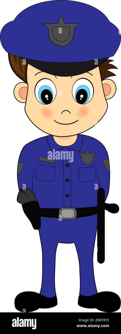 Illustration of A Cute Cartoon Male Police Officer in Blue Uniform ...