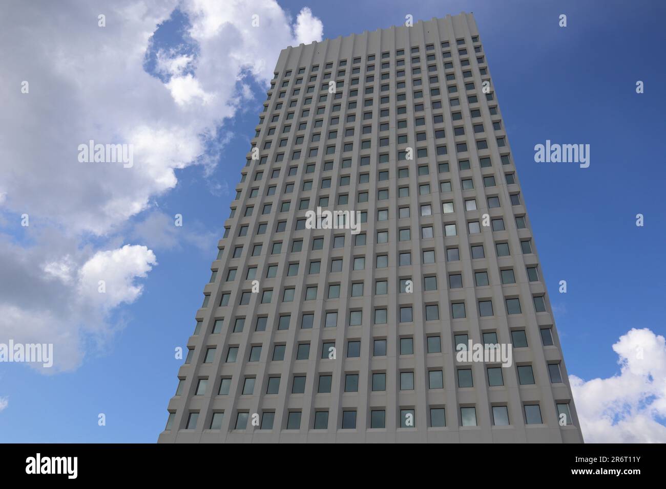 An overhead view of a modern apartment building in the iconic skyline ...