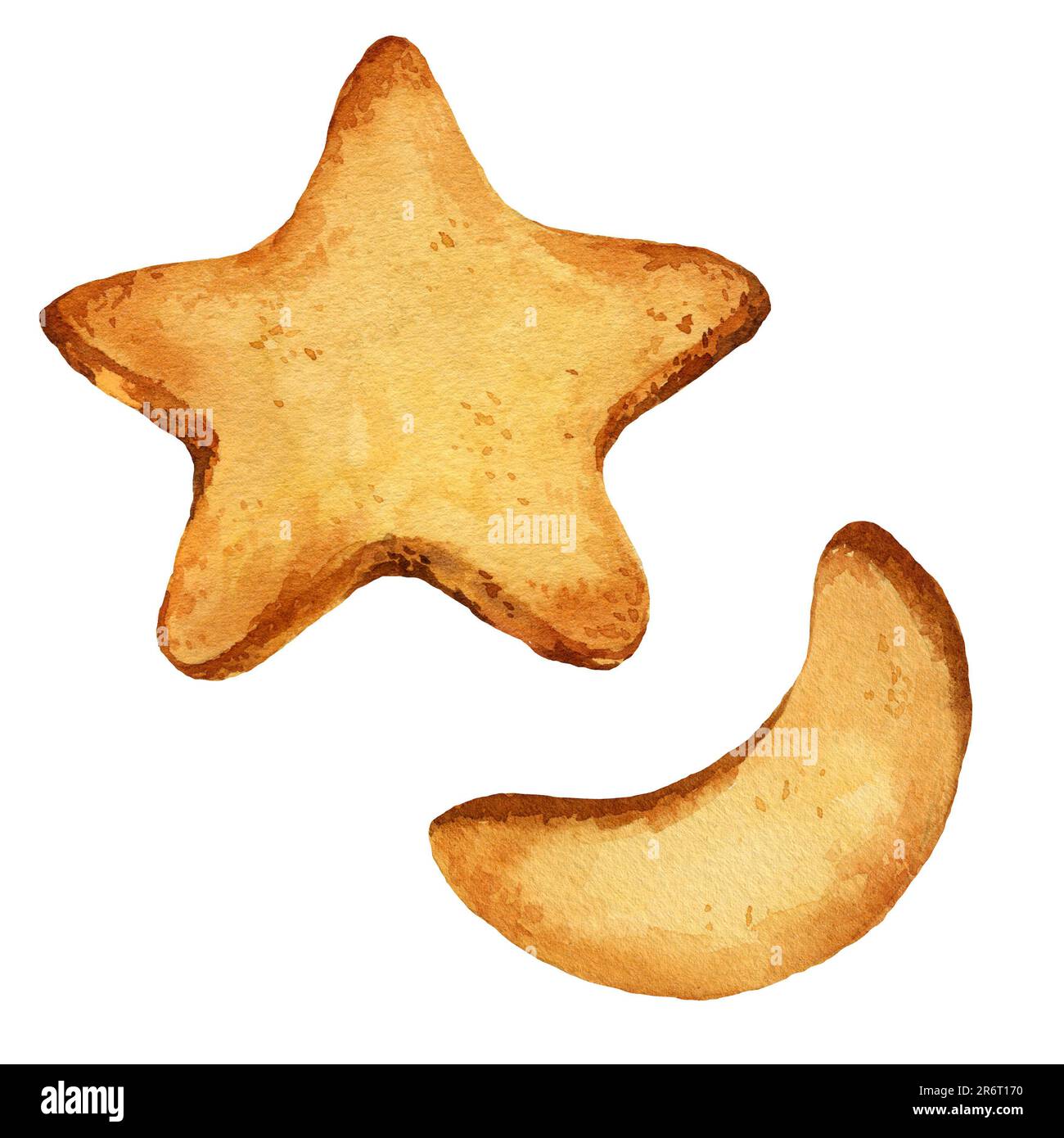 watercolor homemade cookies in the shape of a star and crescent moon ...