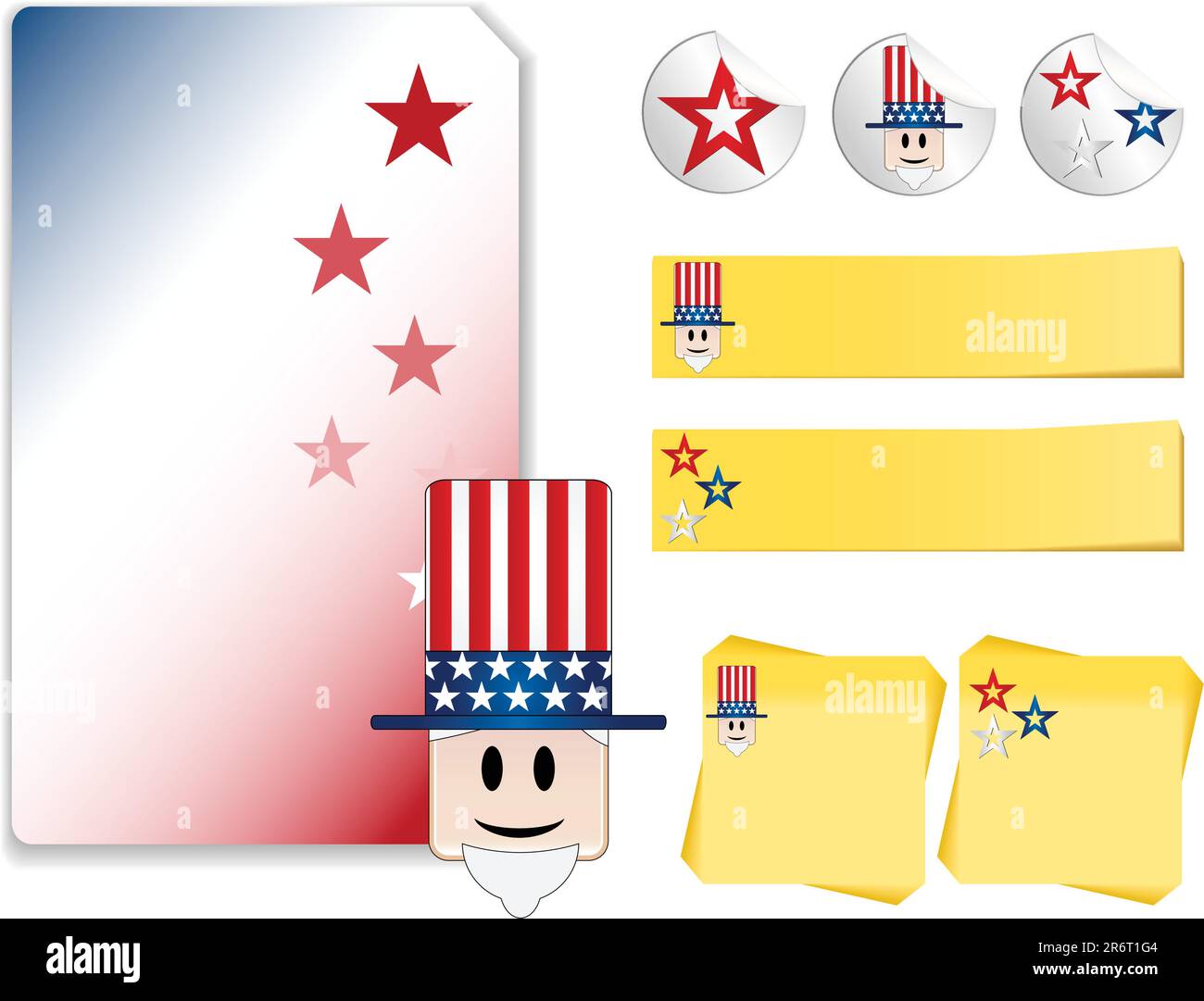 Set of Uncle Sam and Independence Day Celebration with note, sticker ...